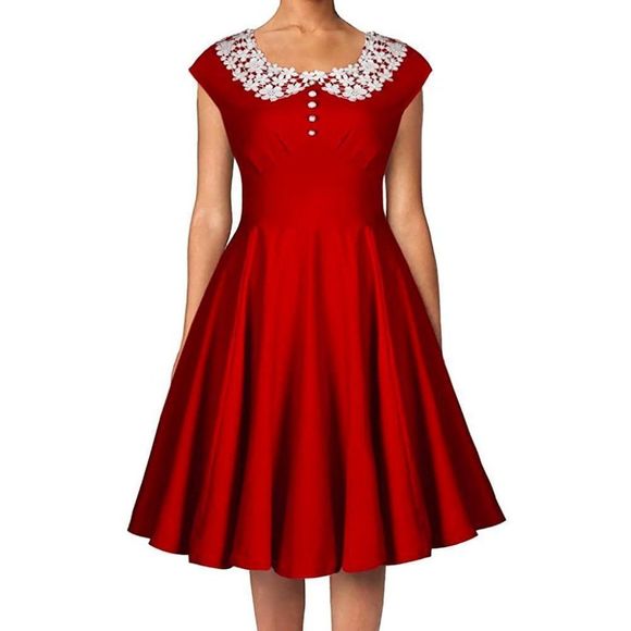 Dresses | Pinupretro Vintage 194s 1950s Swing Lace Collar Red ...